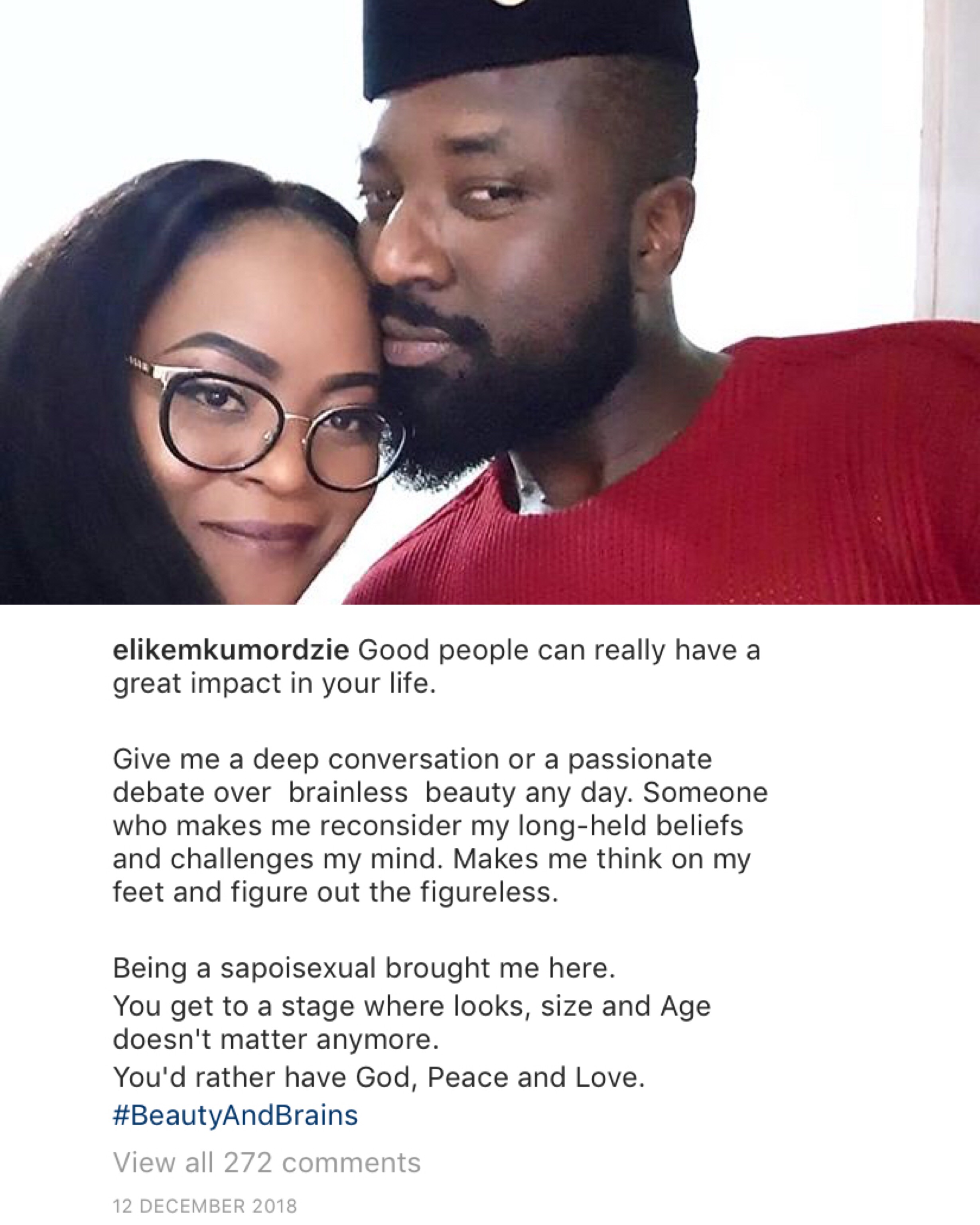 Elikem Kumordzi makes a loved-up entry into 2019 with his new lover ...