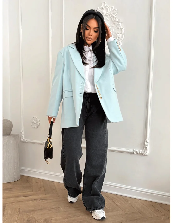 Magmac Długa marynarka z wiskozą ZINELLA - błękitna - Lamoda.pl