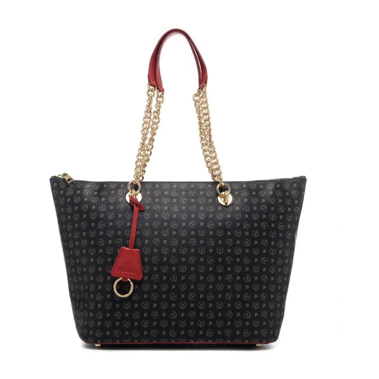 Czarna torba na ramię z metalowym logo Pollini - Lamoda.pl