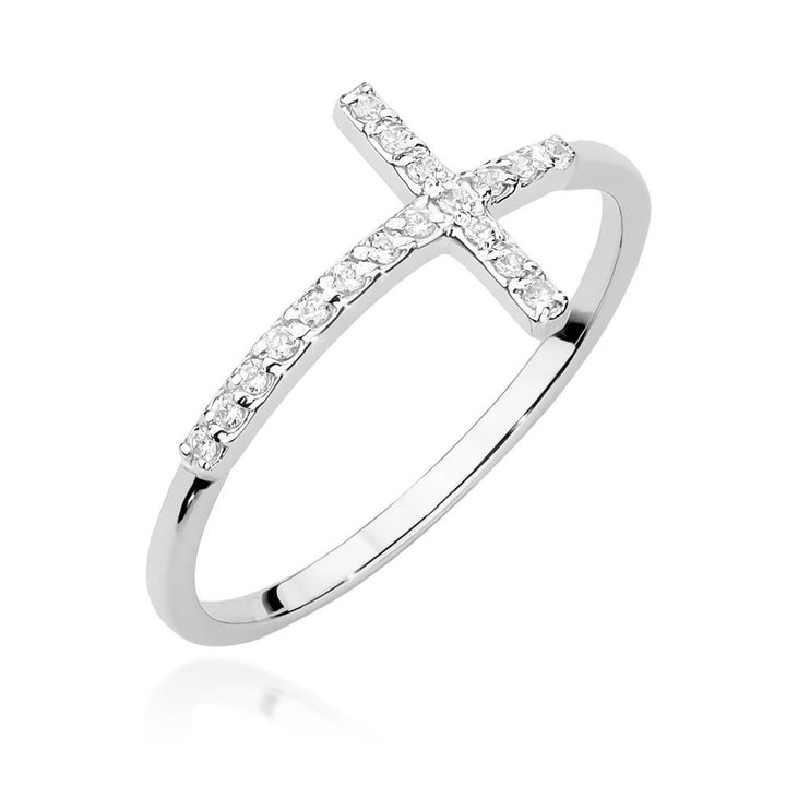 Jubiler Monika Złoty pierścionek z diamentami białe złoto pr. 585 - Lamoda.pl