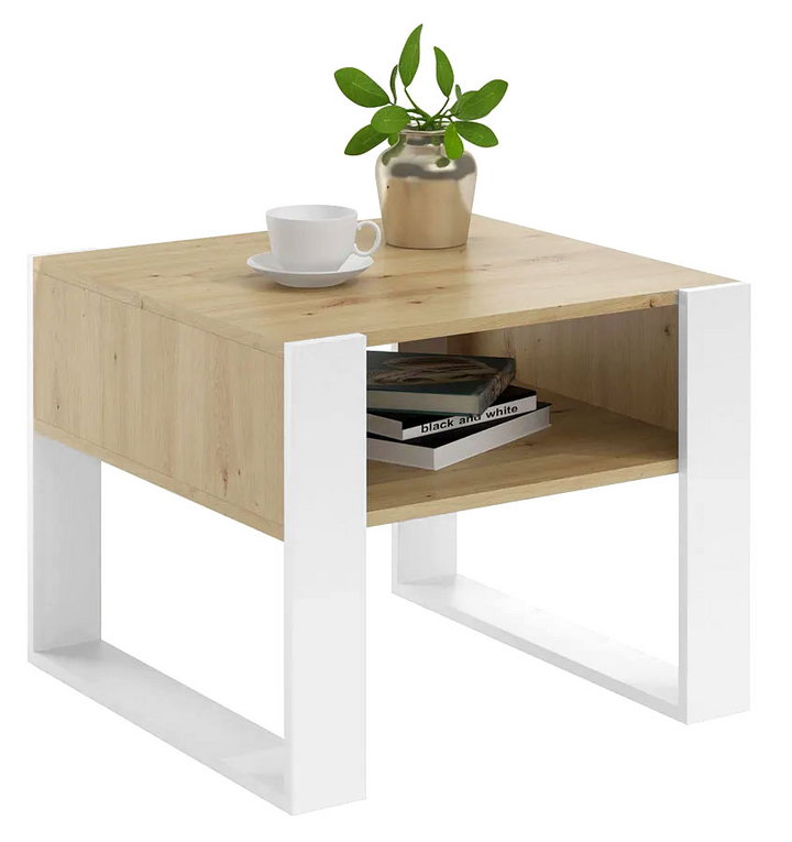 Edinos Skandynawski stolik kawowy z półką - dąb artisan+biały M5-L44 ...