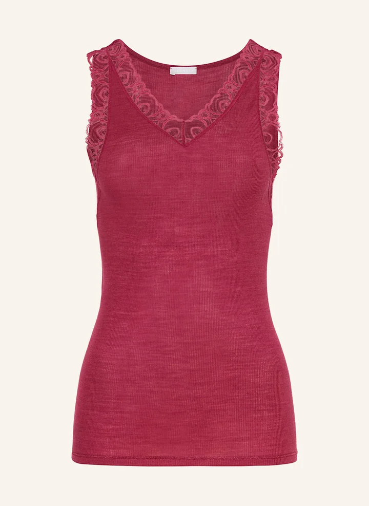 Hanro Top Woolen Lace Z Wełny Merino Z Koronką pink - Lamoda.pl