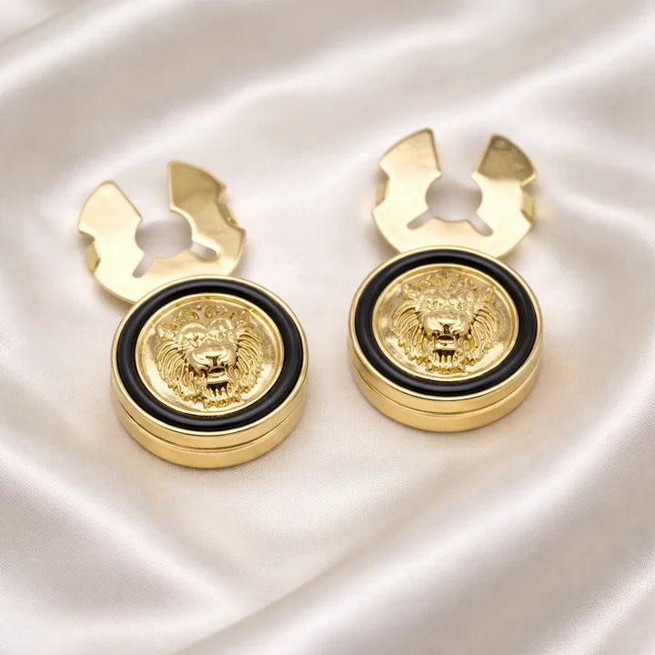 OTIEN Nakładki na guziki damskie złote czarne motyw lew do koszuli ...