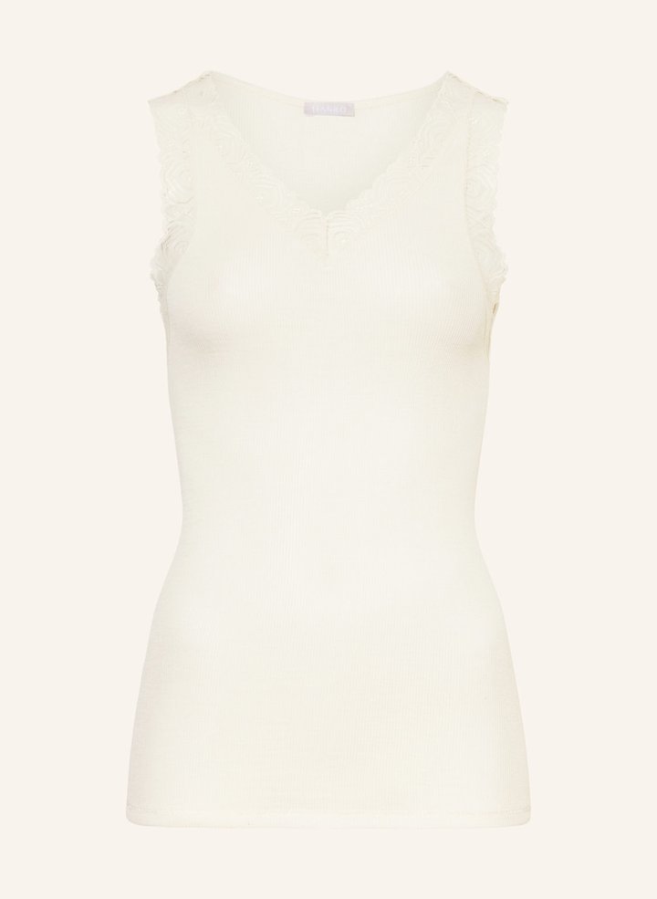 Hanro Top Woolen Lace Z Wełny Merino Z Koronką weiss - Lamoda.pl