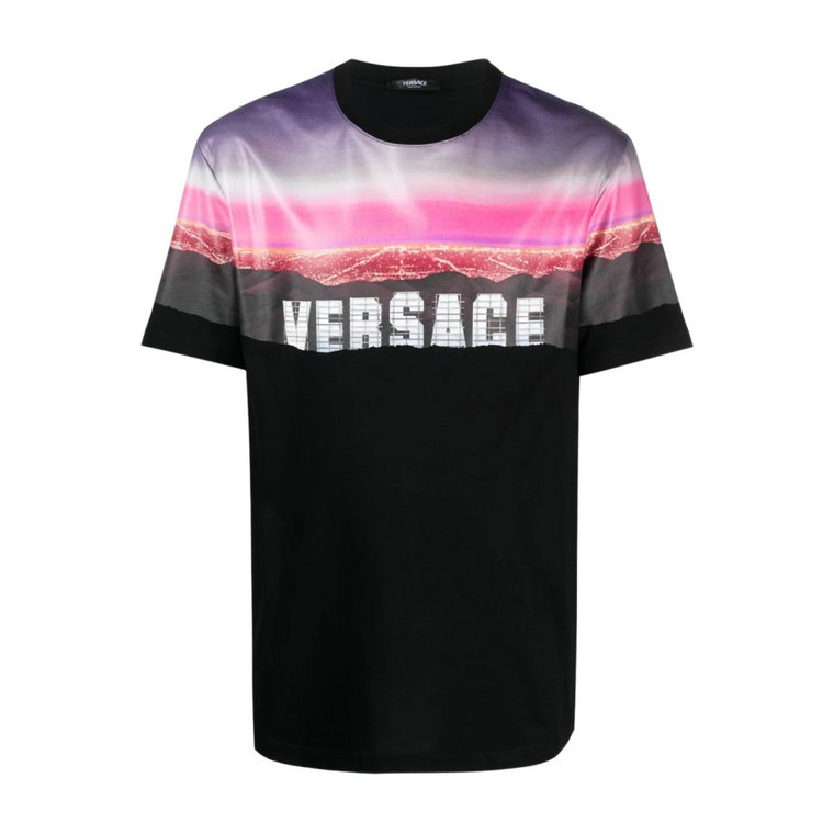 Bawełniana koszulka z siatkowym logo Versace - Lamoda.pl