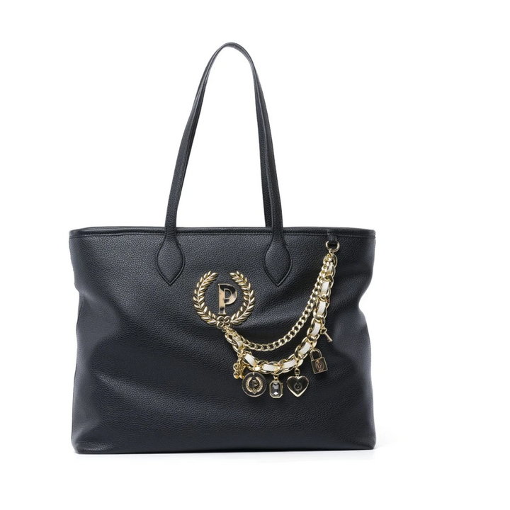 Czarna torba na ramię z metalowym logo Pollini - Lamoda.pl