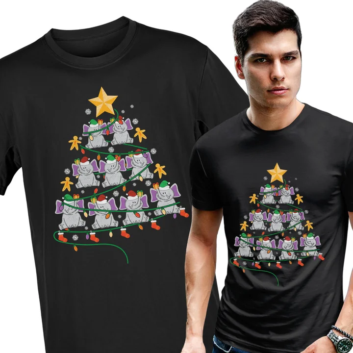VoloDonum Koszulka męska Słoń Słonie Choinka Święta Boże Narodzenie XL ...