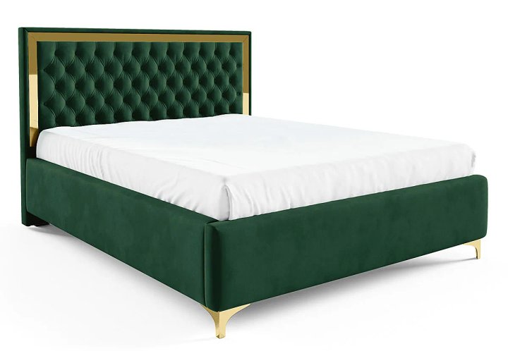 Elior Ciemnozielone łóżko tapicerowane z pikowanym zagłówkiem H2-D11 ...