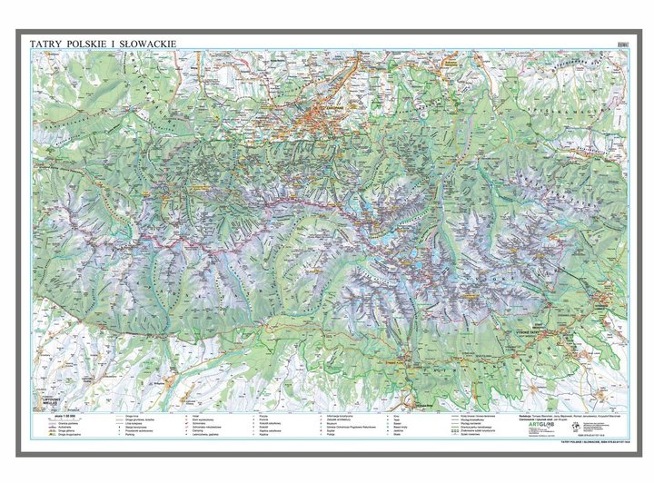 Tatry polskie i słowackie mapa ścienna do wpinania - pinboard 1:50 000 ...