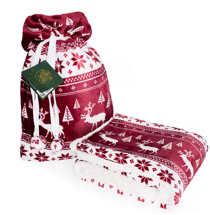 Faro Koc świąteczny sherpa Saco w worku burgund 12x152 cm - Lamoda.pl