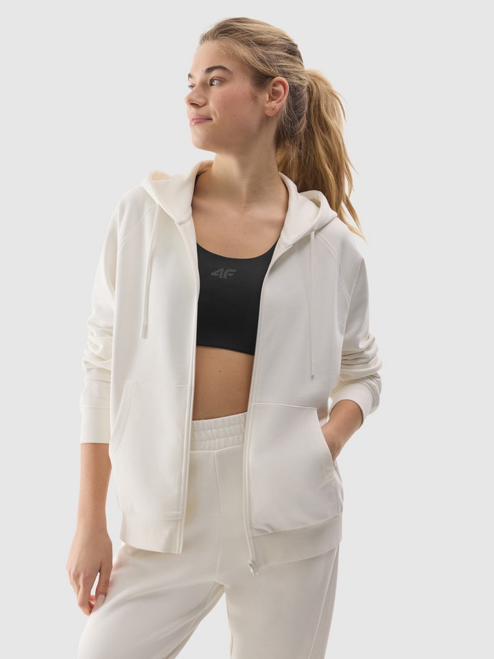 4F Bluza dresowa rozpinana z kapturem damska - biała L - Lamoda.pl