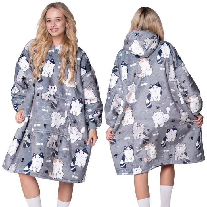 MARSYL KOC BLUZA Oversize Ciepła Gruba KOCOBLUZA 2w1 XXL KOTY Futrzak z ...