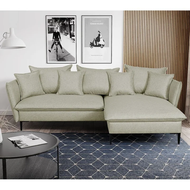 VENTE-UNIQUE Kanapa narożna rozkładana z jasnozielonej tkaniny LAZARE ...