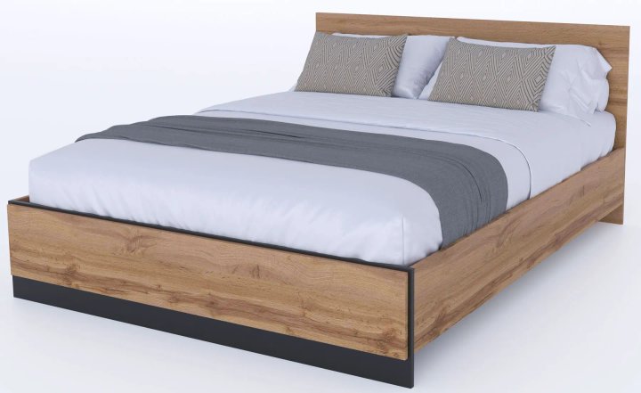 Elior Łóżko dwuosobowe ze stelażem i materacem 160x200 dąb wotan ...