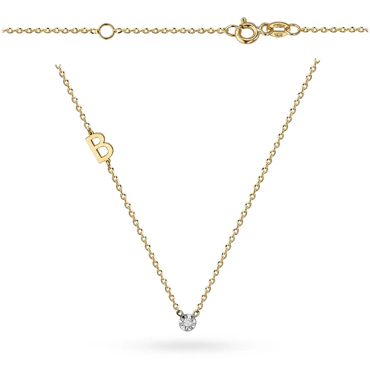 Jubiler Monika Naszyjnik z literką B i brylantem 0.02ct 38cm złoto pr. 585 - Lamoda.pl