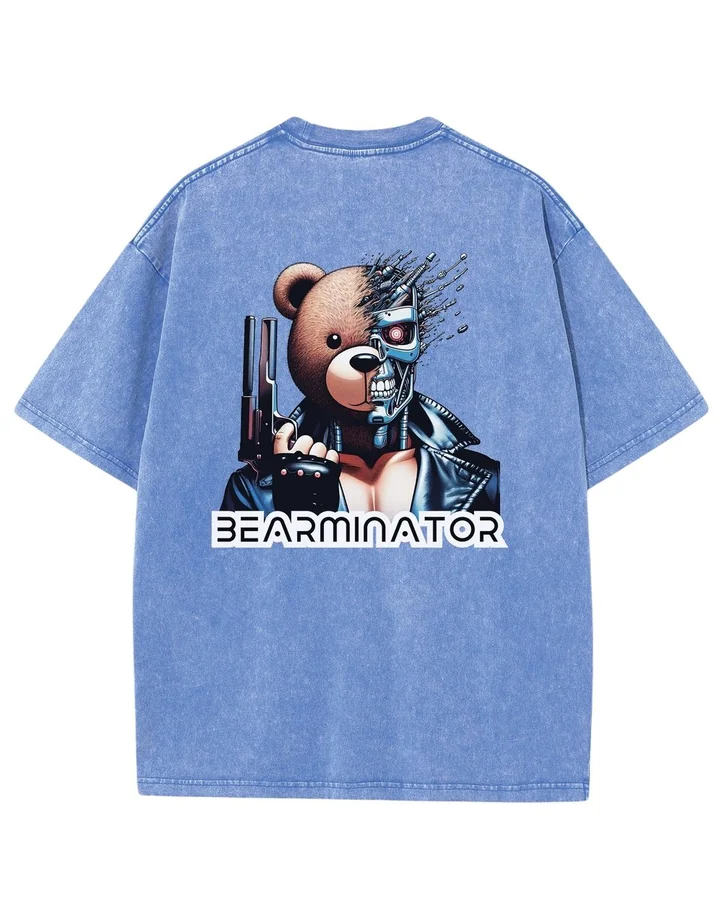 TeeLove Męska koszulka oversize efekt sprania Bearminator Miś Śmieszne ...