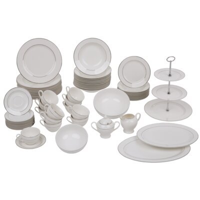 Serwis obiadowy porcelanowy AMBITION Aura Silver 12 osób (67 elementów ...