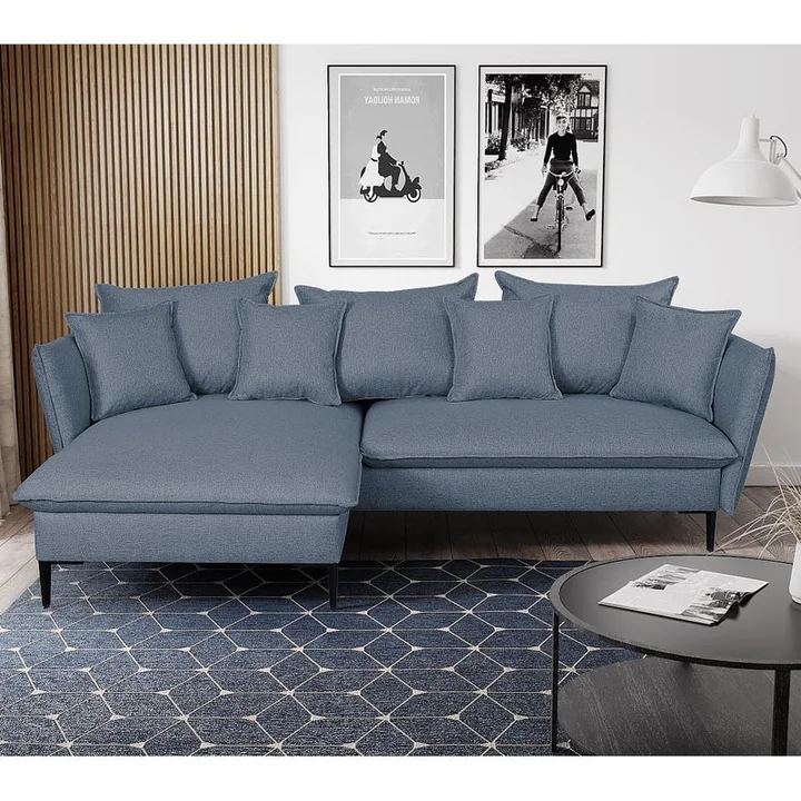 VENTE-UNIQUE Kanapa narożna rozkładana z granatowej tkaniny LAZARE ...