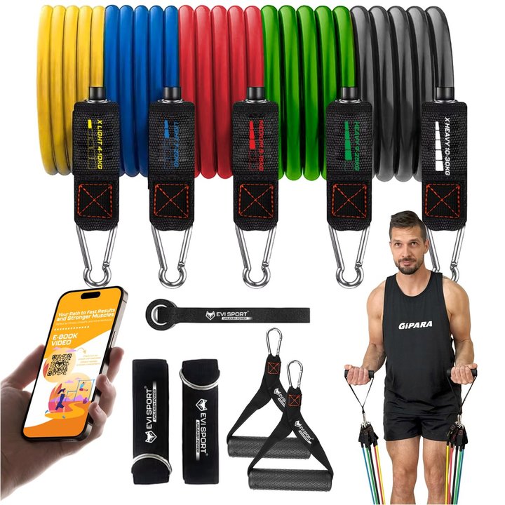EVI GUMY OPOROWE EKSPANDER do Ćwiczeń ZESTAW 5 GUM FITNESS BANDS 100 kg ...