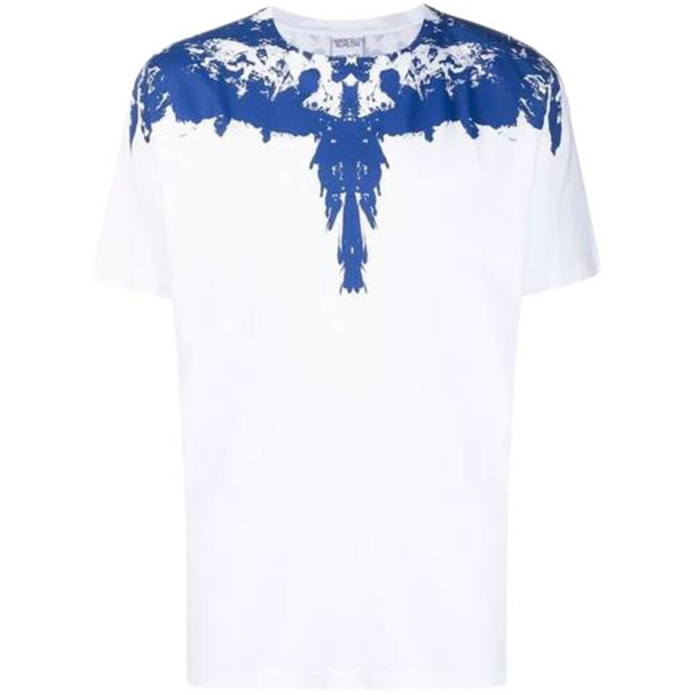 Marcelo Burlon, Maniche corte , orli dritti con girocollo. Base nera ... Marcelo Burlon, Maniche corte , orli dritti con girocollo. Base nera ...