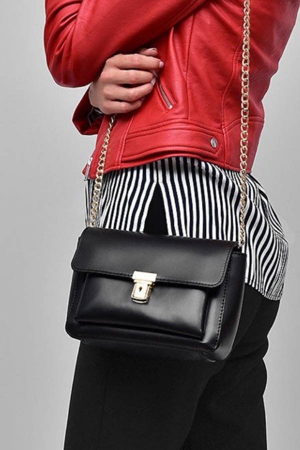 Włoska skórzana torebka CHANELKA czarna Vera Pelle