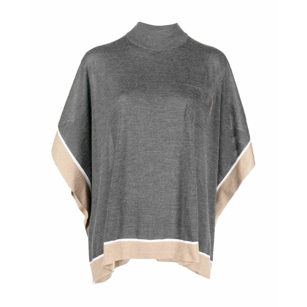 Brunello Cucinelli, Draped Mango Poncho Szary, female, Brunello Cucinelli
