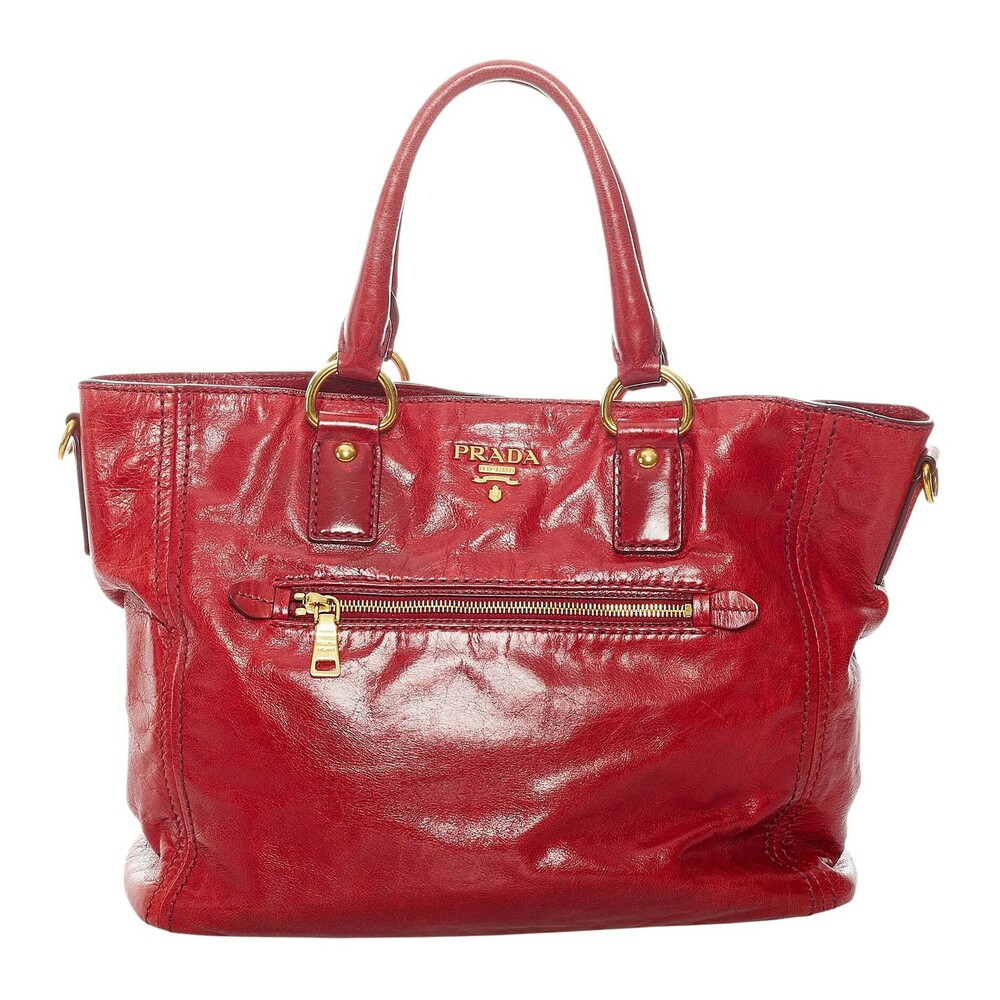 Prada Vintage, Pre-owned Vitello Shine Satchel Czerwony, female, Prada ...