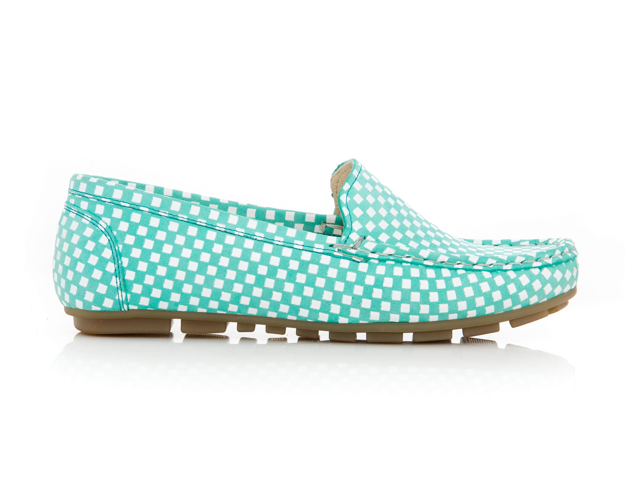 wsuwane mokasyny damskie z motywem szachownicy - skóra naturalna ...