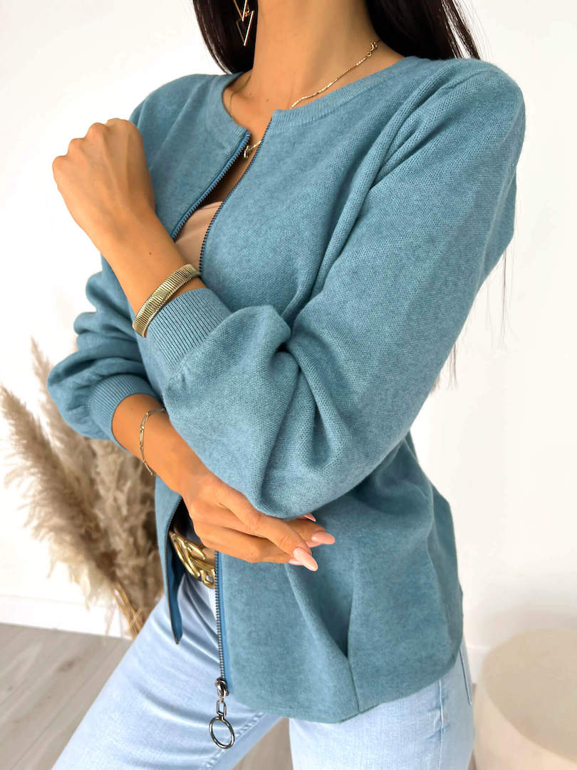 Turkusowy Rozpinany Kardigan ModnaKiecka.pl