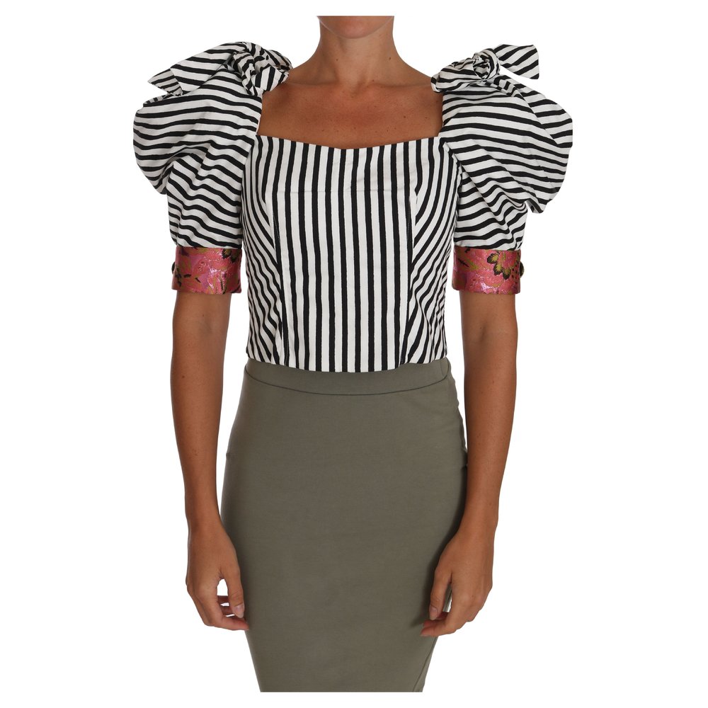 Dolce & Gabbana, Koszule w paski Przycięte Puff Sleeve Top Biały ...