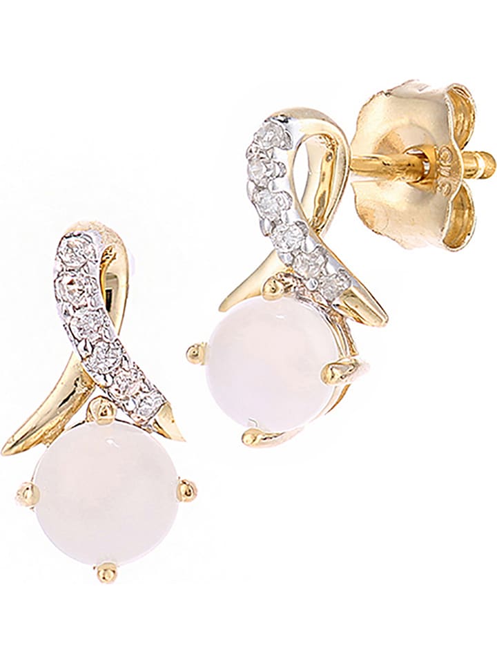 Revoni Złote kolczyki-wkrętki z diamentami i opalami Revoni