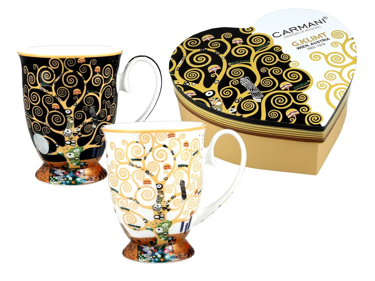 Carmani, 2 Kubki Porcelanowe W Opak.-Sercu Gustav Klimt/Drzewo Życia ...