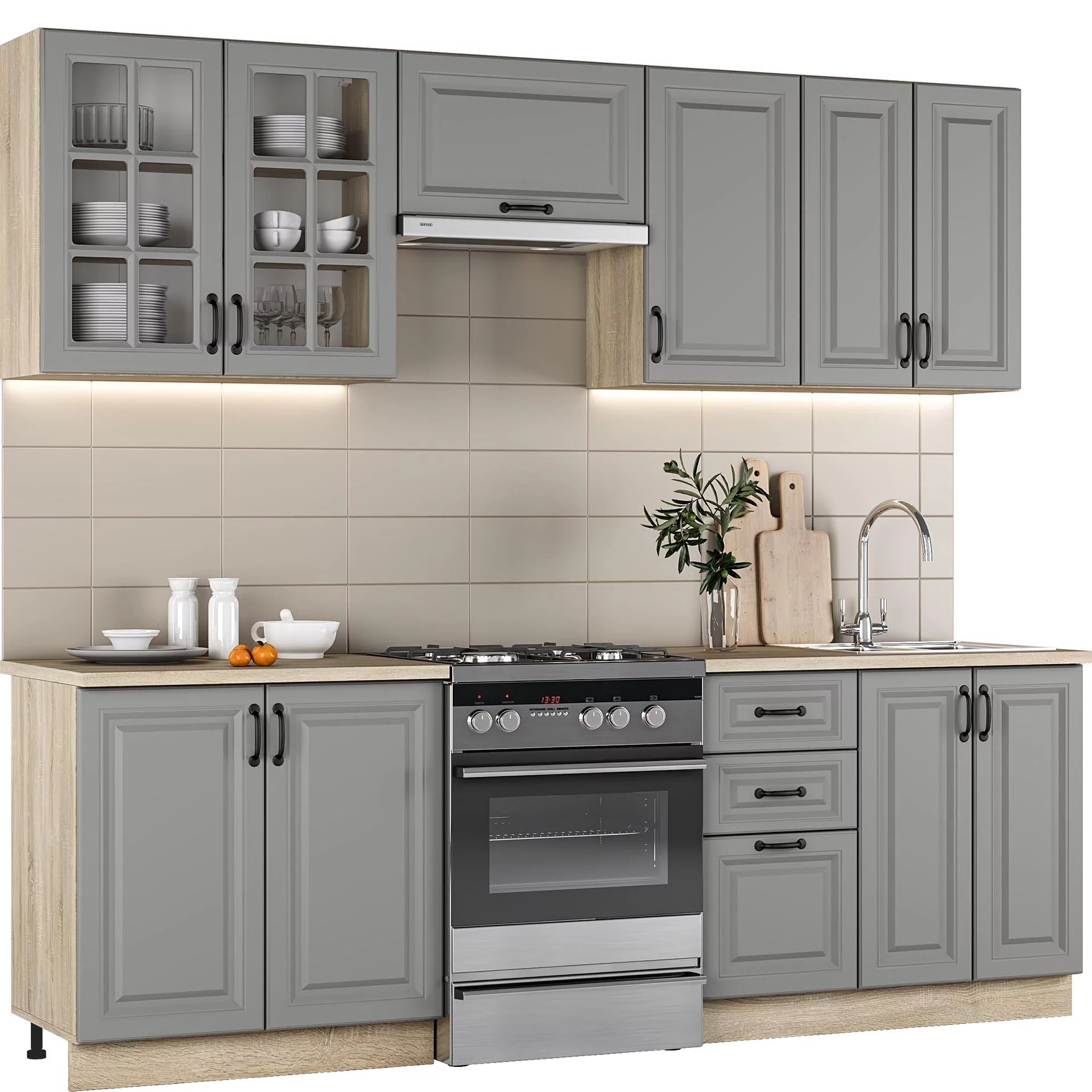 Zestaw Mebli Kuchennych 240 cm Elizabeth Popiel Halmar Popielaty, Dąb Sonoma - Ceny i opinie na ...