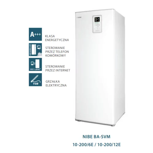 NIBE BA-SVM 10-200/12E CENTRALA WEW. Z WĘŻOWNICOWYM EMALIOWANYM ZAS. C.W.U i STEROWNIKIEM ...