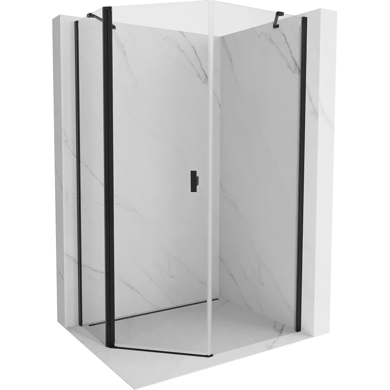Mexen Mist kabina prysznicowa pięciokątna asymetryczna uchylna 80 x 90 cm, transparent, czarna ...