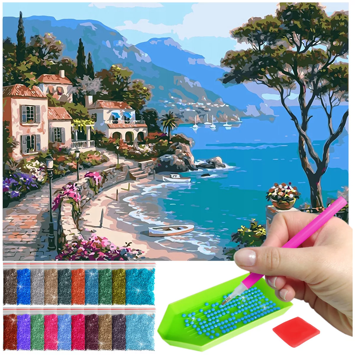 Haft Diamentowy ARTULIO Obraz DIY 5D Diamond Painting Mozaika diamentowa 40x60cm Krajobraz wybrze a zestaw akcesoriow Ceny i opinie na Skapiec.pl