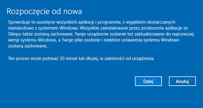 Jak odświeżyć Windows 10 - przywracanie systemu do stanu początkowego