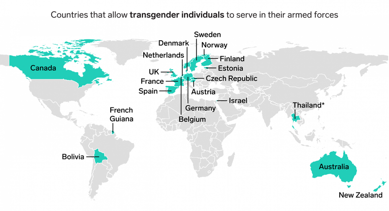 Just 19 countries would accept transgender soldiers if Trump's ban ends ...