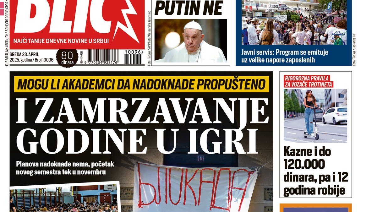 Naslovna strana za 23.4. - Blic
