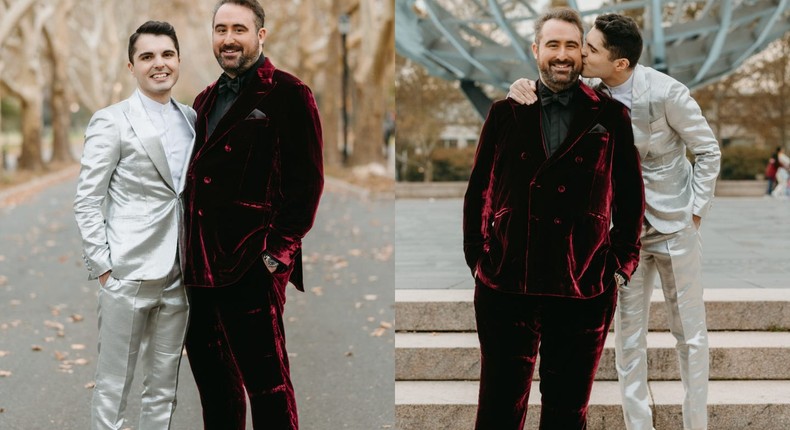 A couple ditched the traditional wedding tuxedos for bold, custom suits ...