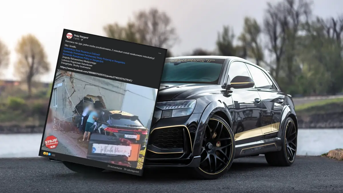 Audi z tablicami "Młoda Para" rozbiło się o dom. To był stuningowany ...