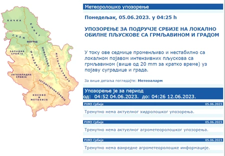 RHMZ: Stižu obilni pljuskovi i grmljavina s gradom u ovim delovima ...