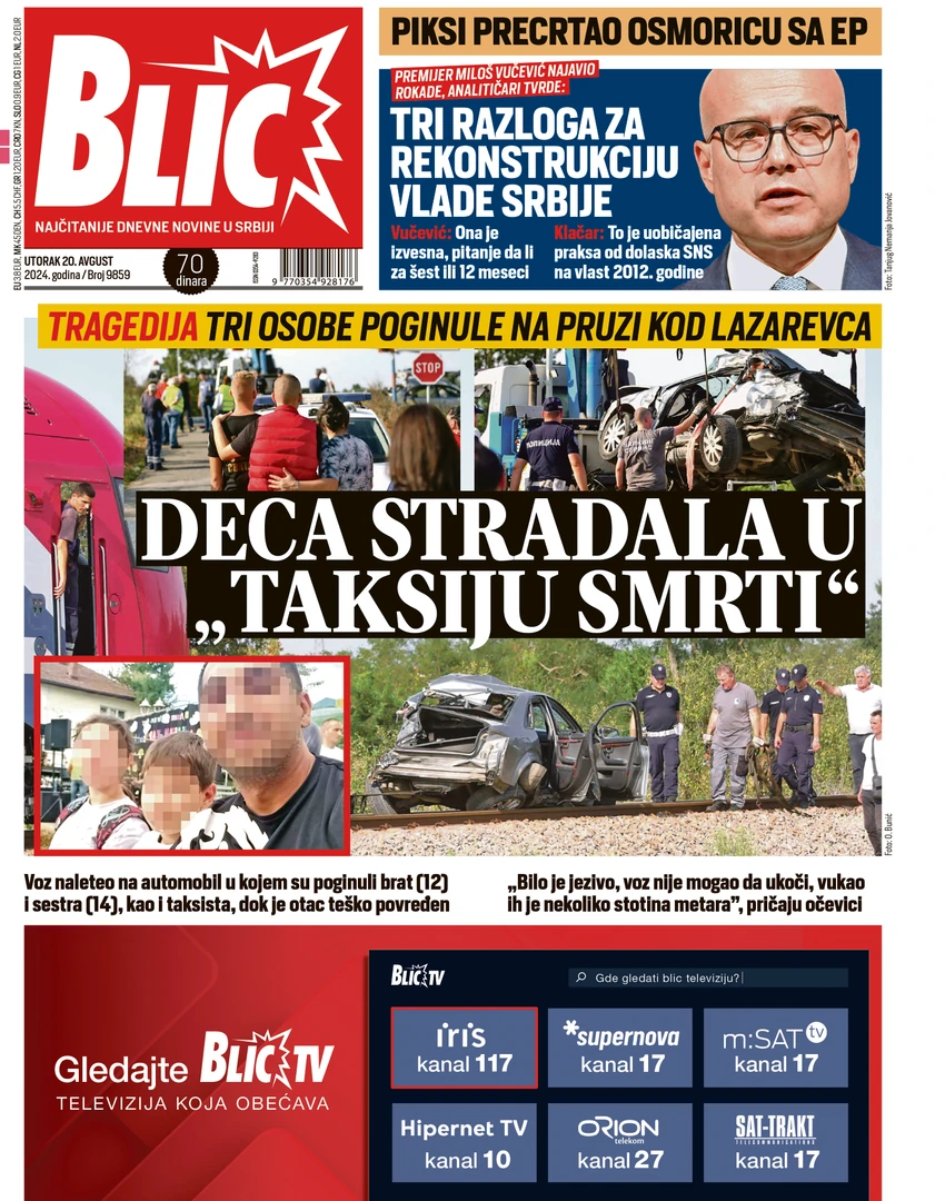 Naslovna strana za 20.8. - Blic