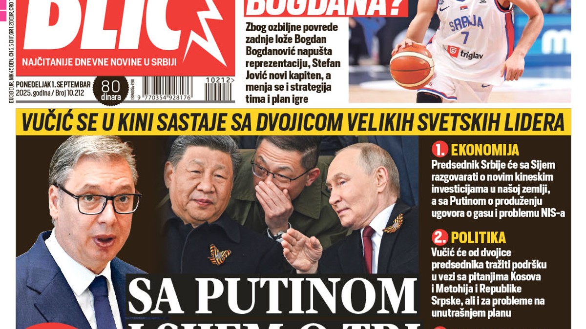 Naslovna strana za 1.9. - Blic