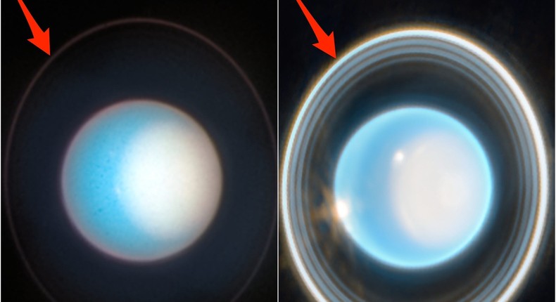 Side-by-side images of Uranus show how NASA's James Webb telescope ...