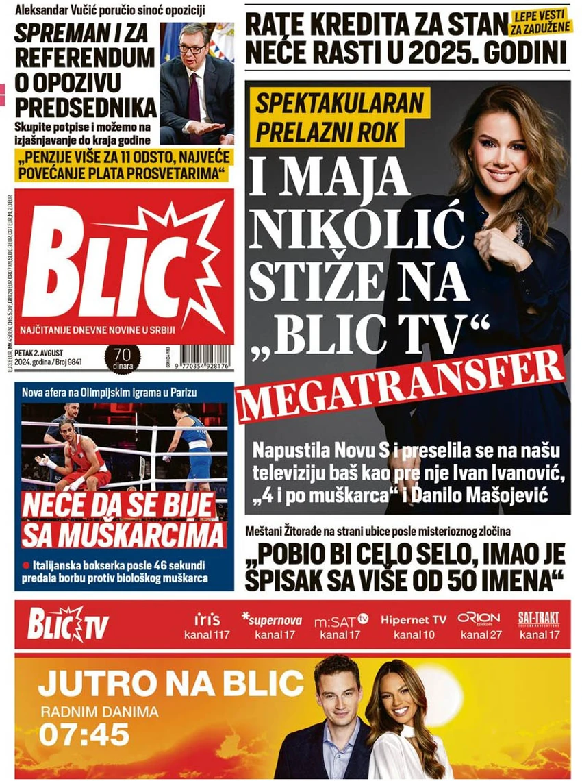 Naslovna strana za 2.8. - Blic