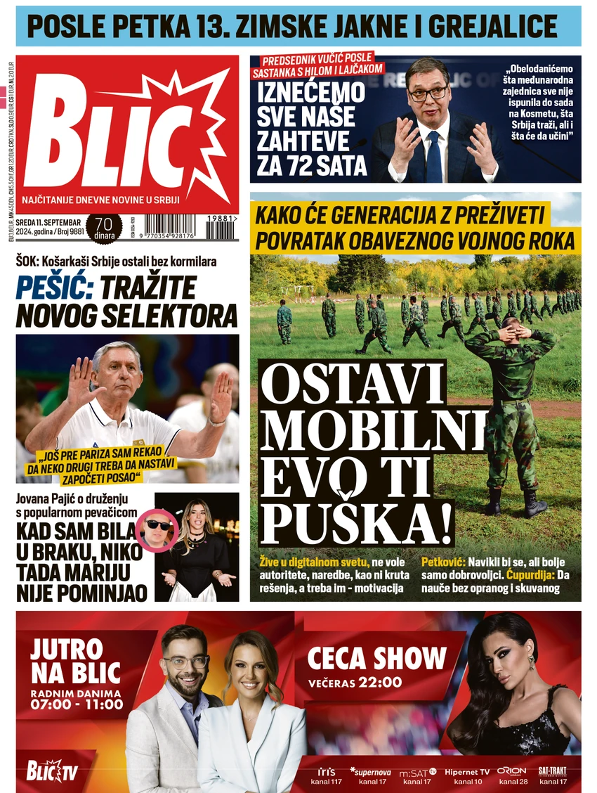 Naslovna strana za 11.9. - Blic