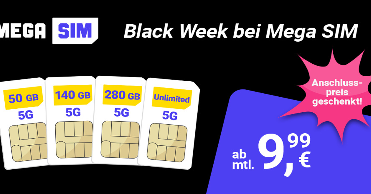 Handytarife zur Black Week: Mega Sim bietet 50 GB für 9,99 Euro | Heise online bestenlisten