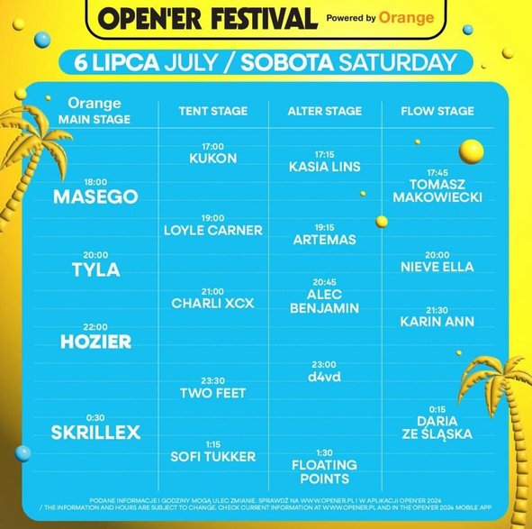 Open'er Festival 2024: Kto, gdzie i kiedy? Dokładna rozpiska godzinowa ...