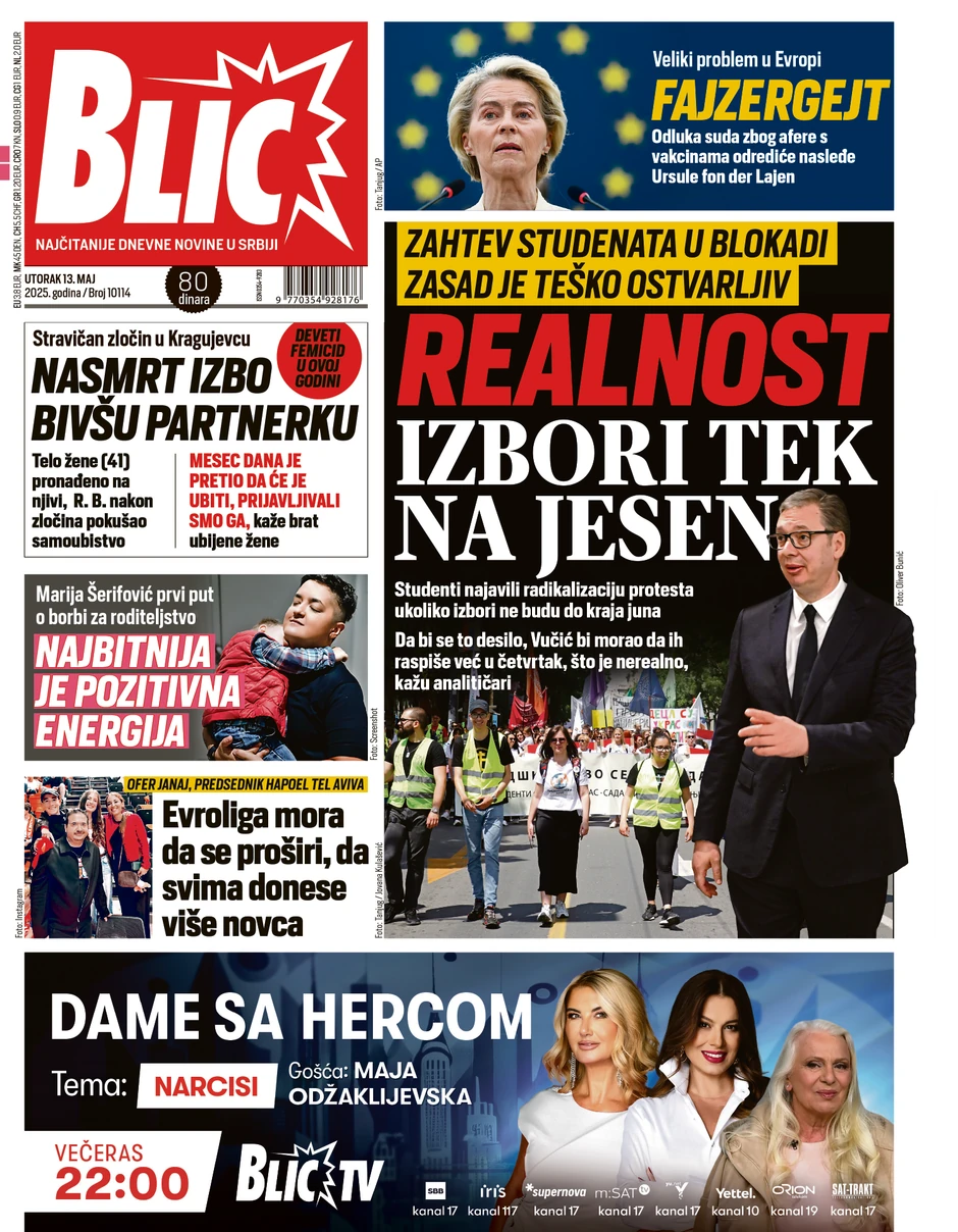 Naslovna strana za 13.5. - Blic